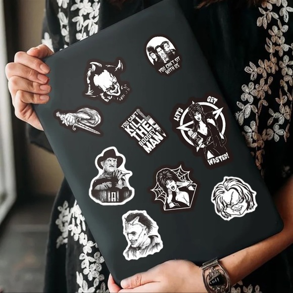 Other | 5 Horror Movie Black White Laptop Stickers | Poshmark